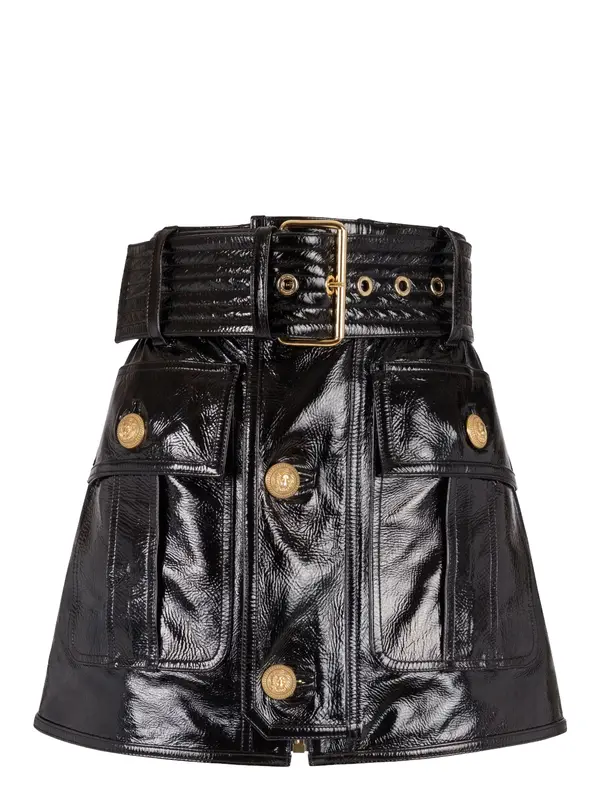 Balmain Belted Leather Miniskirt - Black