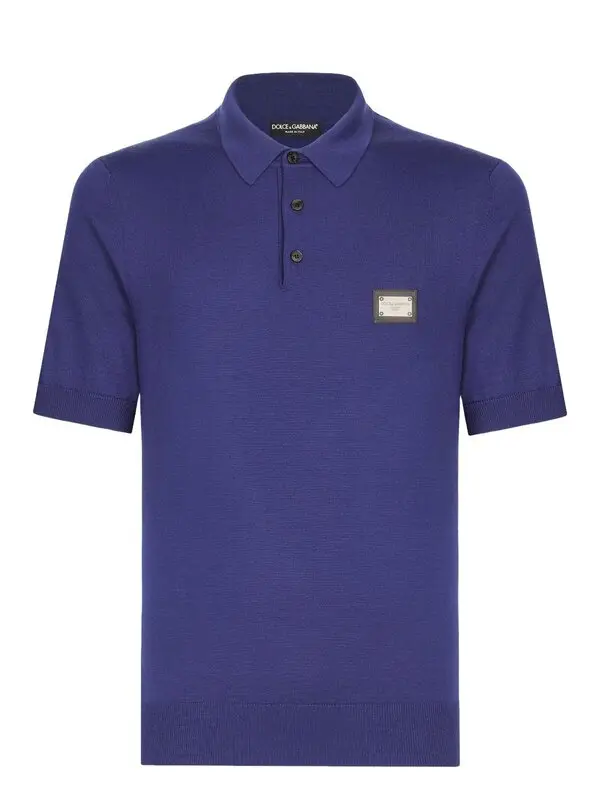 Dolce & Gabbana Logo-tag Virgin-wool Polo Shirt - Blue