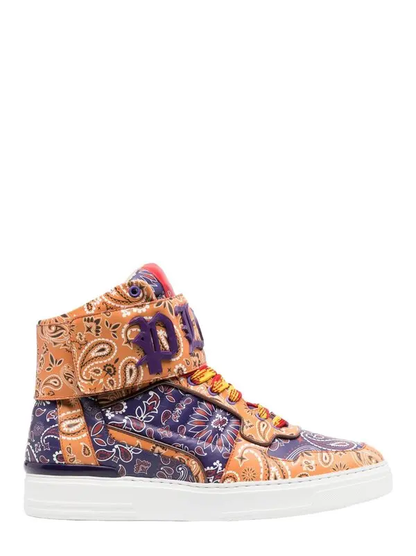 Philipp Plein Paisley-print High-top Sneakers - Orange