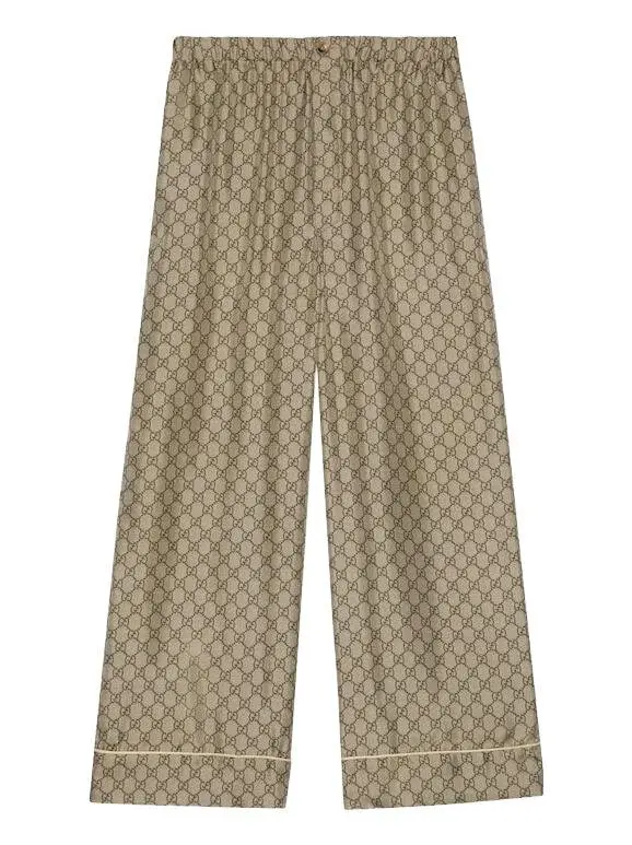 Gucci Gg Supreme Print Silk Pant - Brown