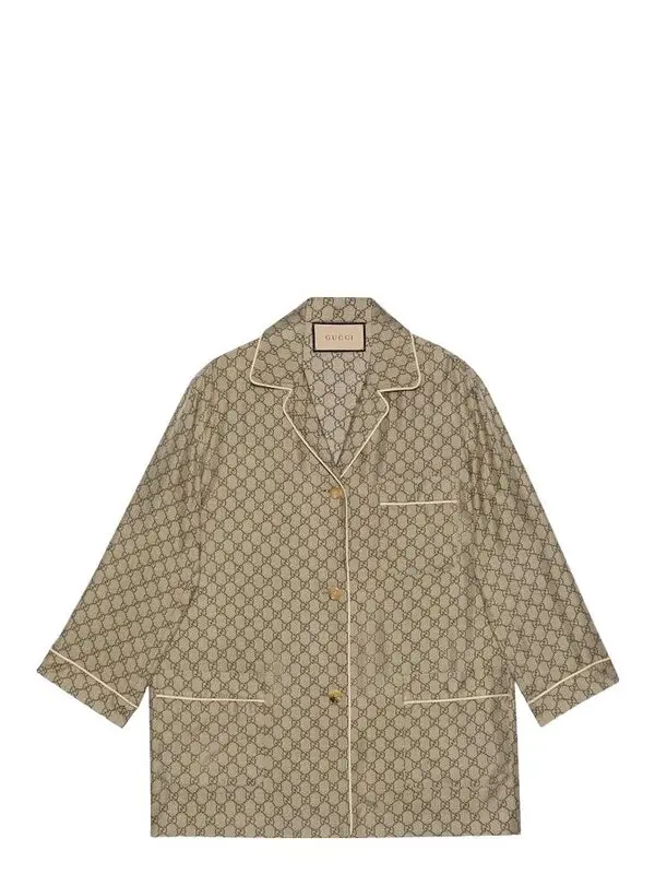 Gucci Gg Supreme Print Silk Shirt - Brown