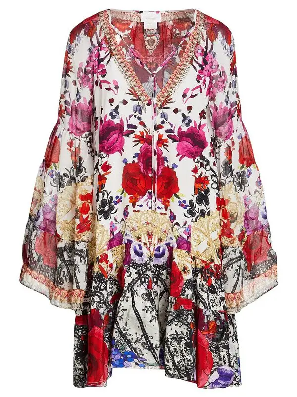 Camilla Crystal-embellished Floral-print Mini Dress - White
