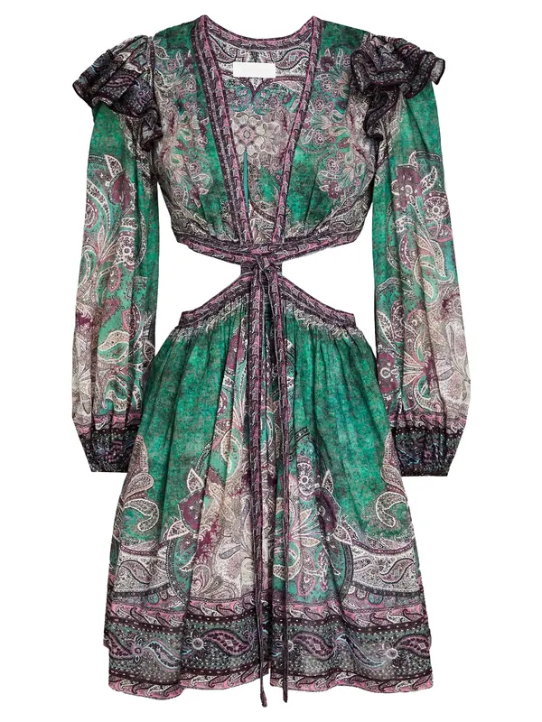 Zimmermann Paisley-print Cotton-gauze Mini Dress - Forest Green