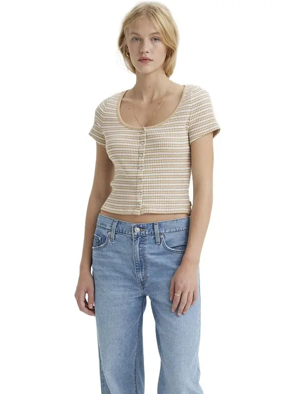 LEVI'S Short Sleeve Britt Snap Front Top - Pebble