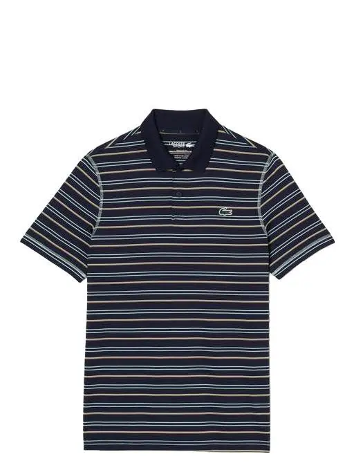 Lacoste Stripe Stretch Polo Shirt - Navy Blue/pastille Mint