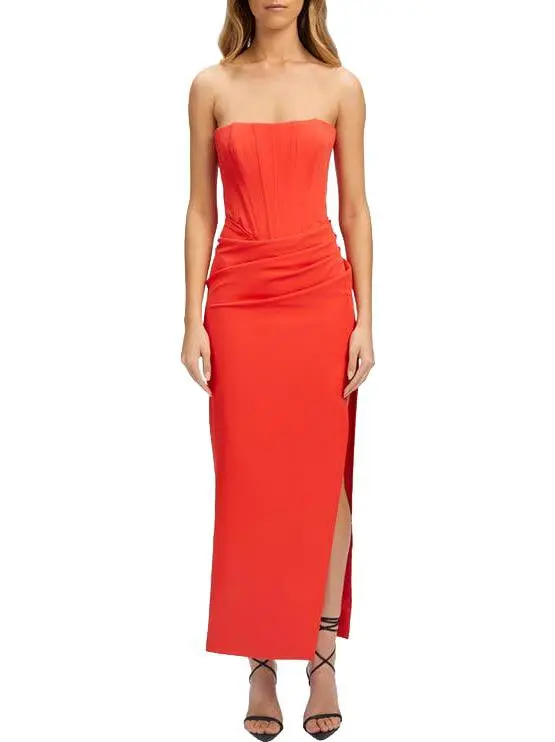 Bardot Saira Strapless Corset Maxi Dress - Orange Sorbet