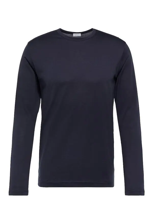 Sunspel Classic Long Sleeve Cotton T-shirt - Blue