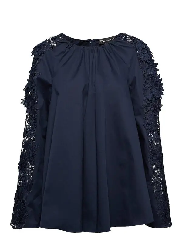 Oscar De La Renta Lace-detail Cotton Blouse - Blue