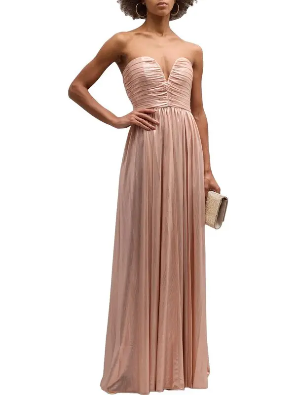 Retrofete Madeleine Strapless Lamé Gown - Dusty Pink