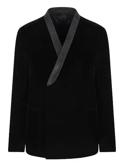 Giorgio Armani Double-breasted Giorgios Jacket In Stretch Velvet - Black
