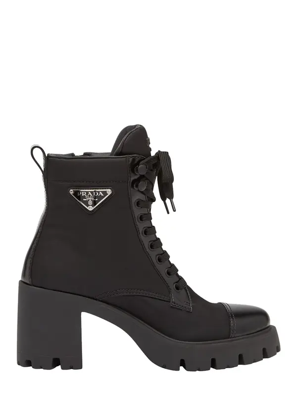 Prada Nylon Lace-up Combat Boots - Nero