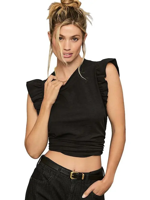 NATION LOS ANGELES Paulette Ruffle Tank Top - Black