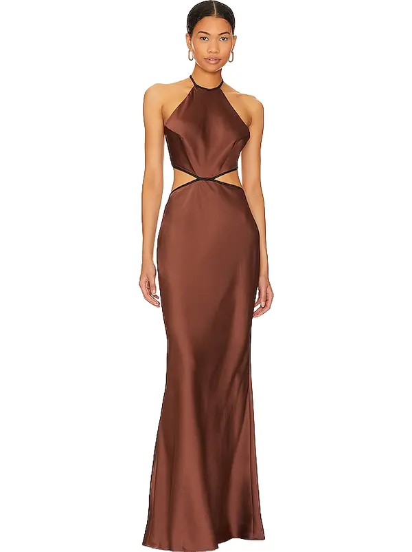 Misha Collection Edem Backless Maxi Dress - Chocolate