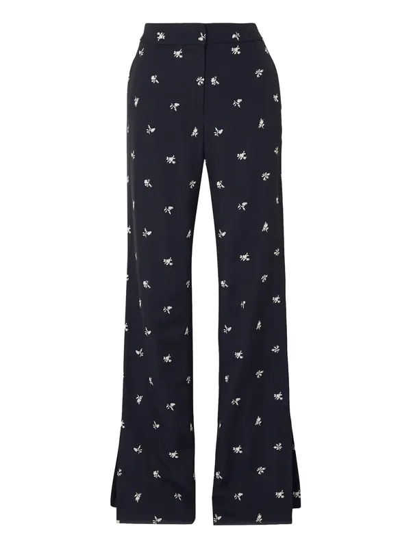 Erdem Floral-jacquard Straight-leg Pants - Blue