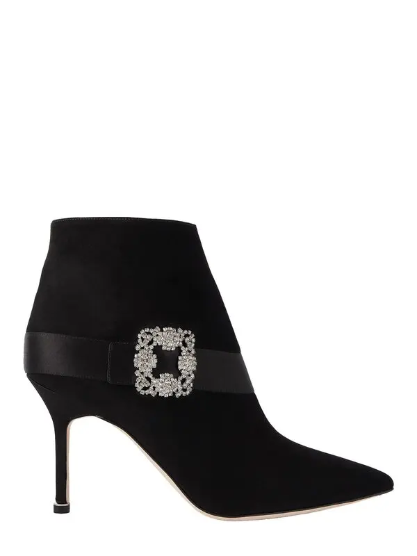 Manolo Blahnik Plinianu 90 Crystal-embellished Suede Ankle Boots - Black