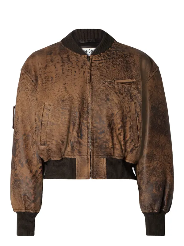 Acne Studios Distressed Leather Bomber Jacket - Brown