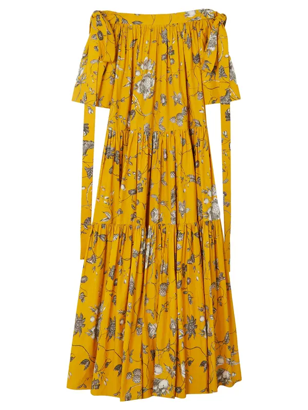 Erdem Off-the-shoulder Floral-print Cotton-faille Gown With Bow Detail - Yellow