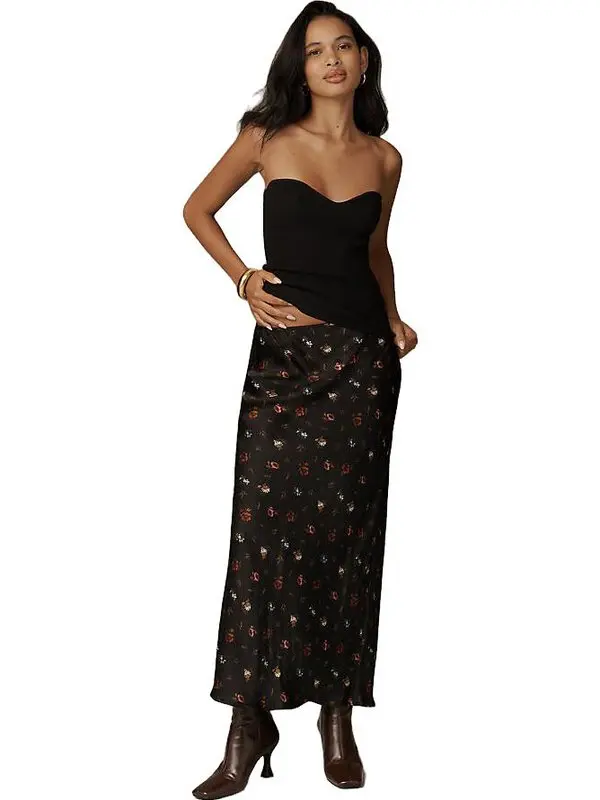 Anthropologie Tilda Maxi Slip Skirt - Black Floral