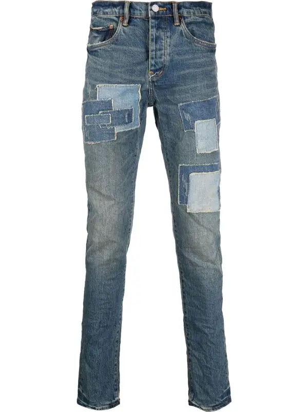 PURPLE BRAND Stonewashed Patchwork Mid-rise Jeans - Blue