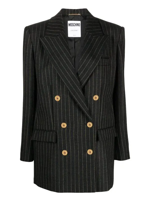 Moschino Double-breasted Pinstripe Wool Blazer - Grey