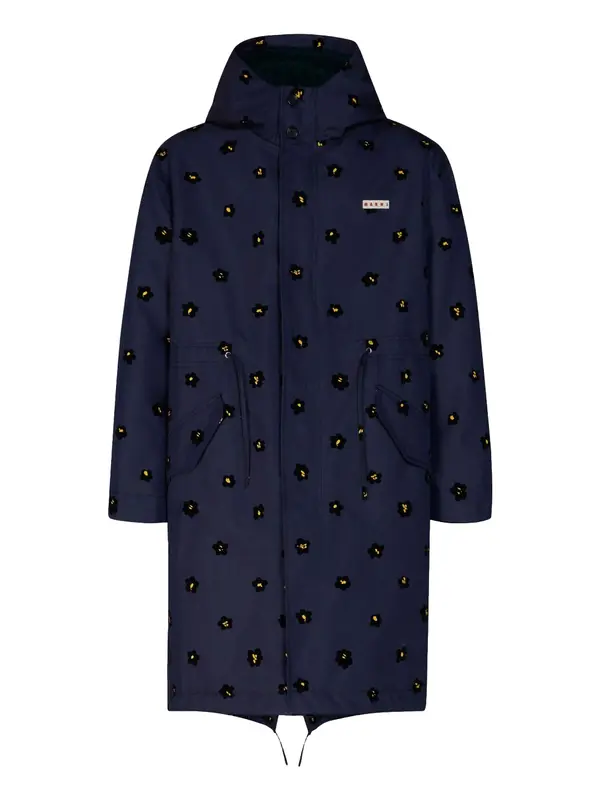 Marni Floral Print Parka Coat - Blue