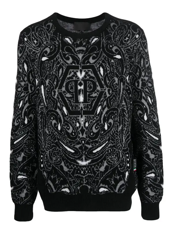 Philipp Plein Paisley-print Cashmere-silk Jumper - Black