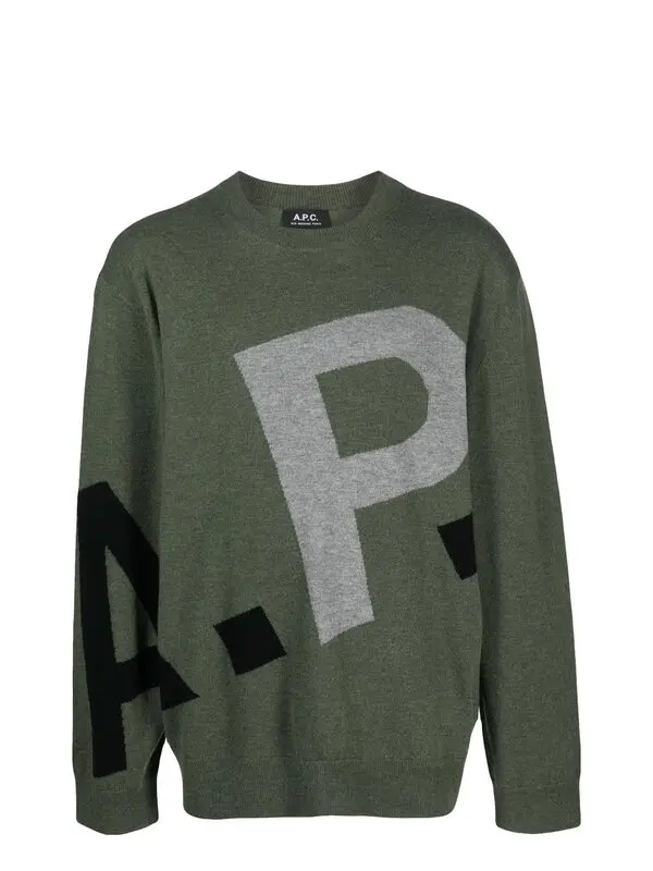 A.p.c. Logo-intarsia Merino-wool Sweatshirt - Green