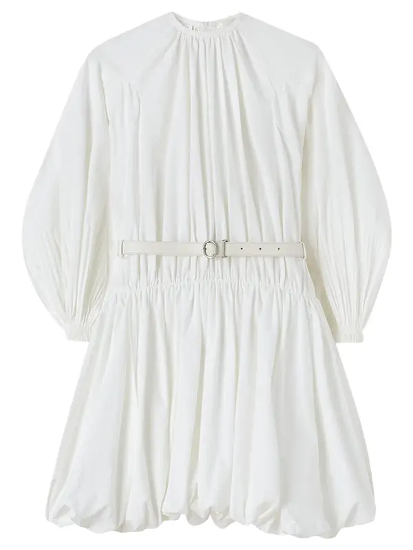 JIL SANDER Puffball Belted Mini Dress - White
