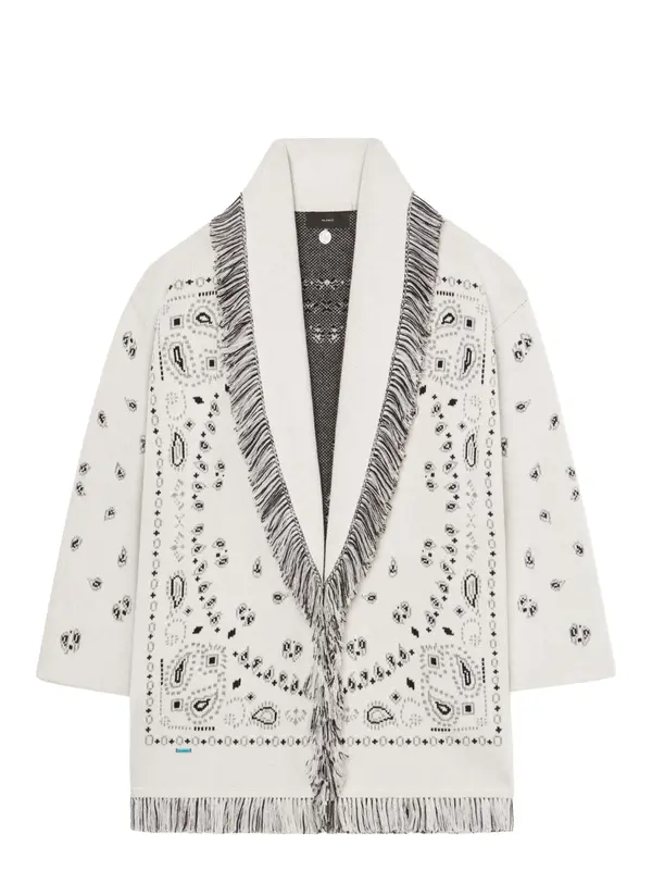 Alanui Bandana Jacquard Fringed Cashmere Cardigan - White