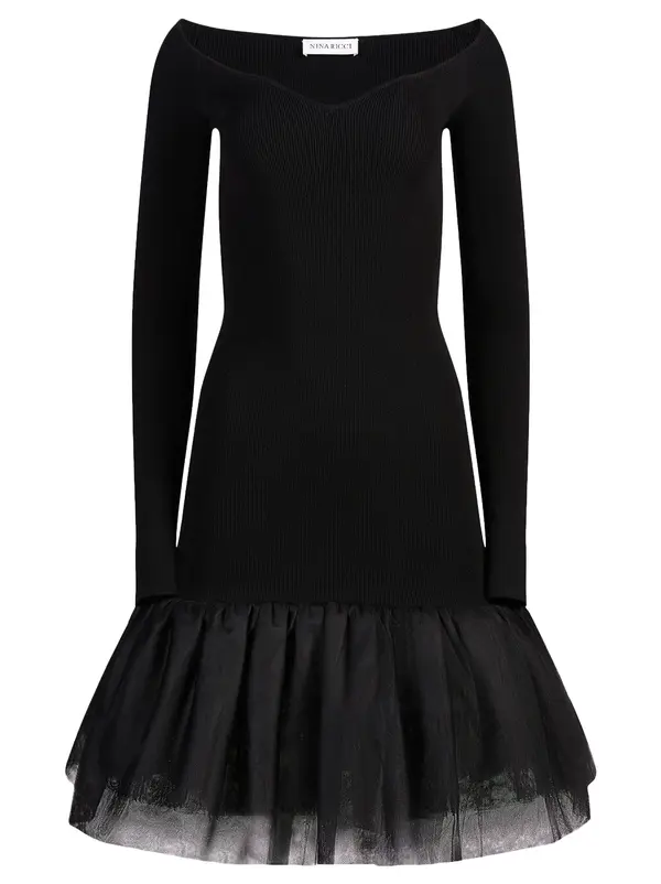 Nina Ricci Sweetheart-neck Tulle-panel Dress - Black