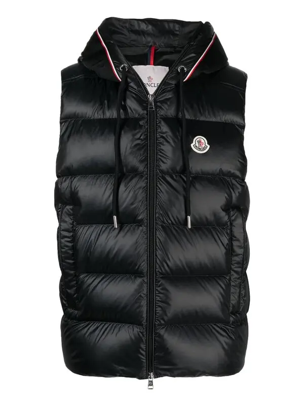 Moncler Logo Patch Quilted Hooded Gilet - Black