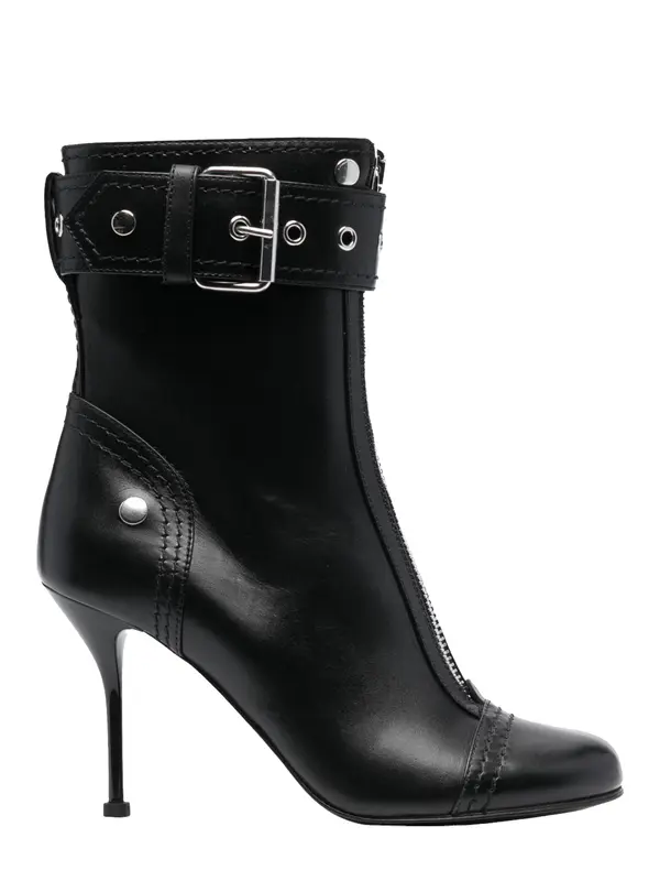 Alexander McQueen Buckle-detail 90mm Leather Boots - Black
