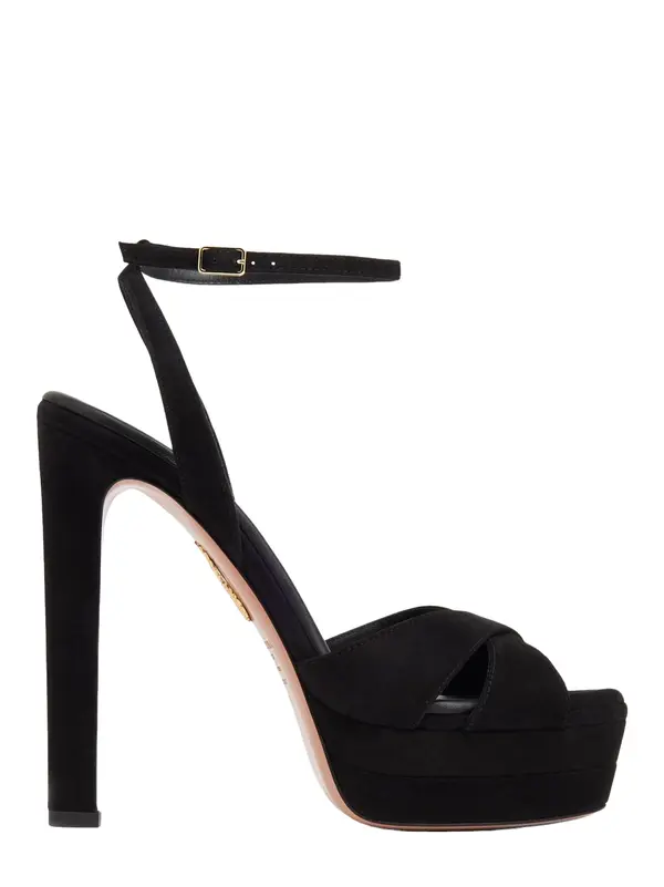 AQUAZZURA 130mm Suede Platform Sandals - Black