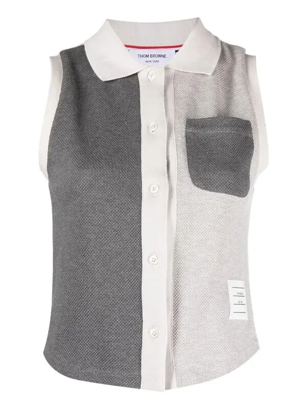 Thom Browne Sleeveless Patchwork Polo - Grey