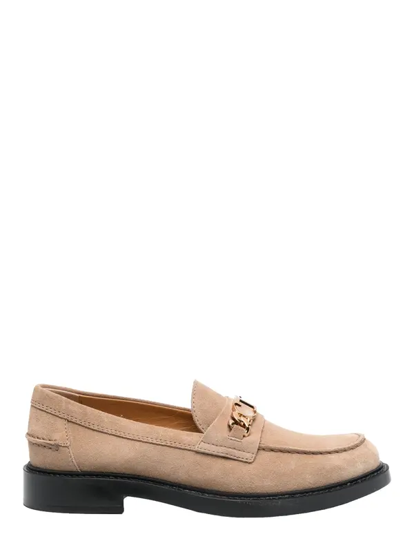 TOD'S Logo-plaque Leather Loafers - Neutrals