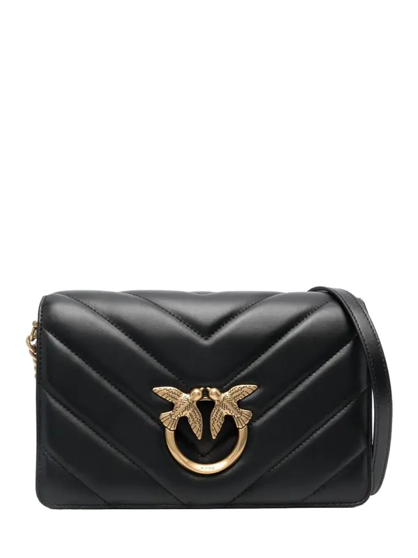 Pinko Love Quilted Leather Shoulder Bag - Black