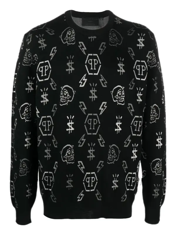 Philipp Plein Ls Jacquard Monogram Jumper - Black