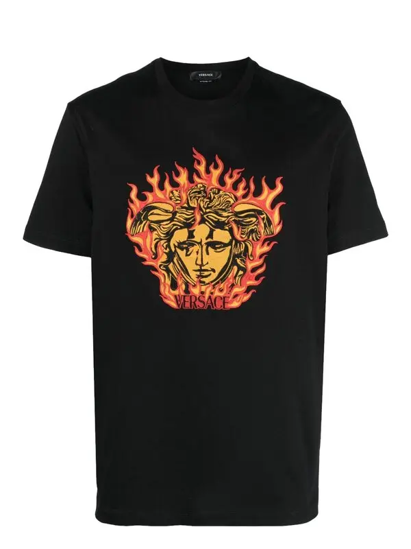 Versace Medusa Flame Cotton T-shirt - Black