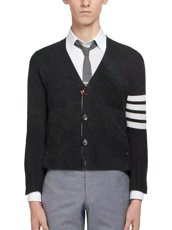 Thom Browne Cashmere 4-bar Stripe Cardigan - Grey