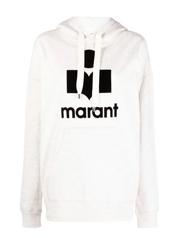 MARANT ETOILE Logo Print Cotton Blend Hoodie - Neutrals