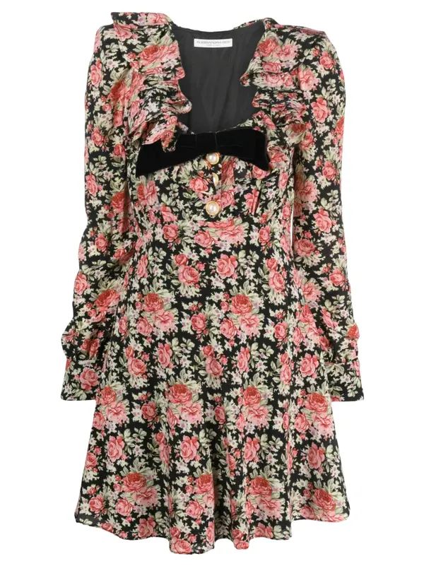 Alessandra Rich Rose-print Silk Minidress - Black