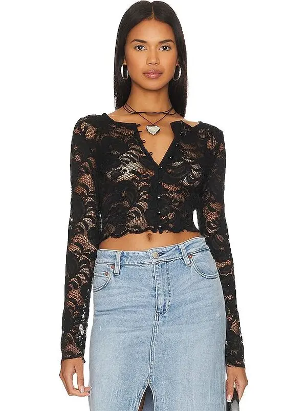 Superdown Elowen Lace Button-up Top - Black
