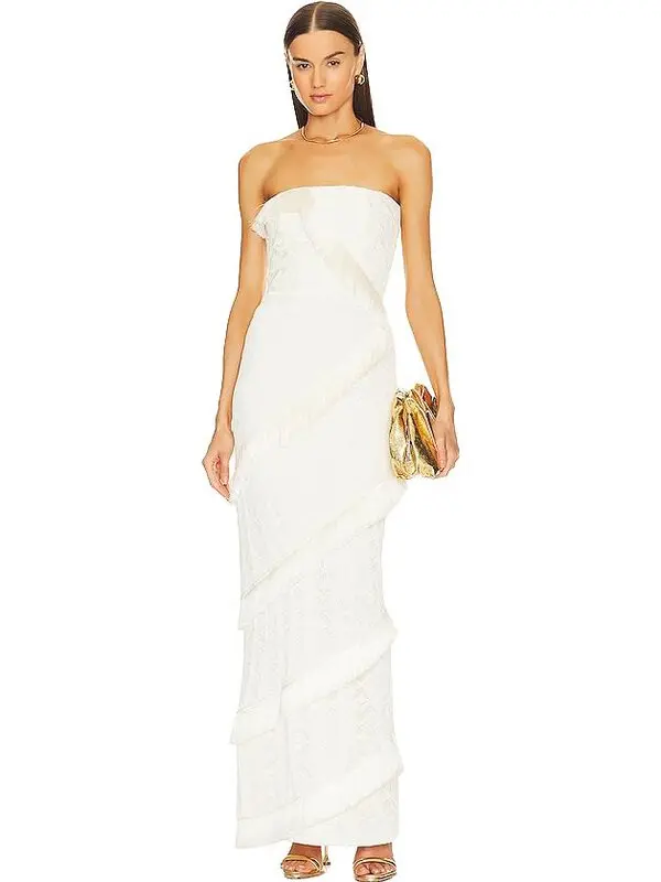 PatBO Strapless Fringe Trim Maxi Dress - Ivory