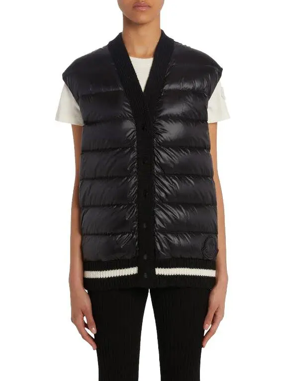 Moncler Quilted Down And Rib Knit Vest - Black