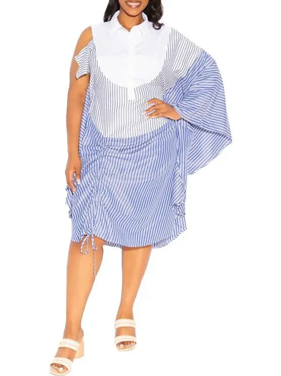 BUXOM COUTURE Stripe Single Sleeve Shirt Dress - Blue Multi