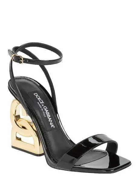 Dolce & Gabbana Logo Heel Ankle Strap Sandal - Black