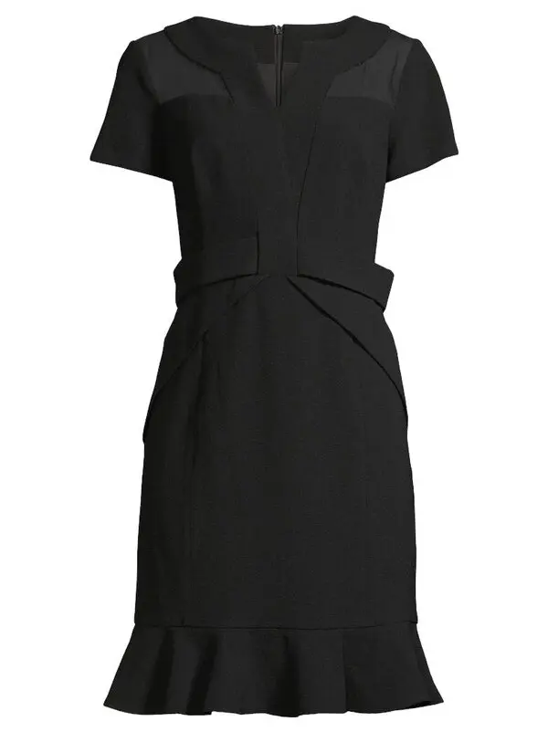 Shani Flounce Crepe & Silk Sheath Dress - Black