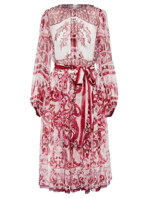 Dolce & Gabbana Majolica Printed Silk Chiffon Midi Dress - Pink