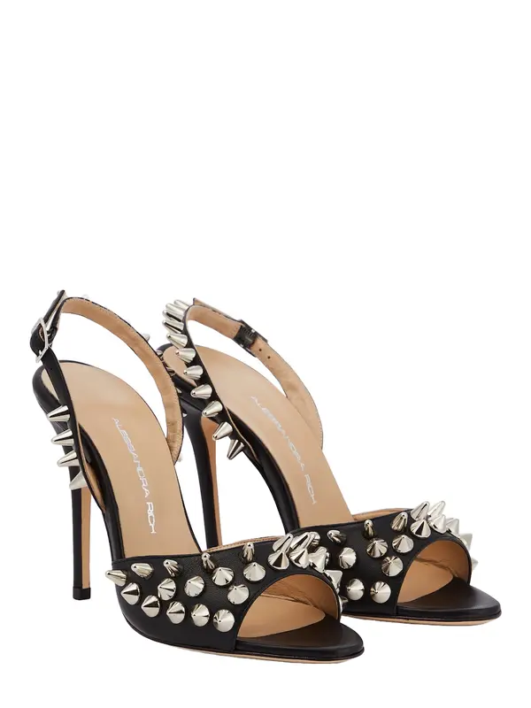 Alessandra Rich Embellished Leather Sandals - Black