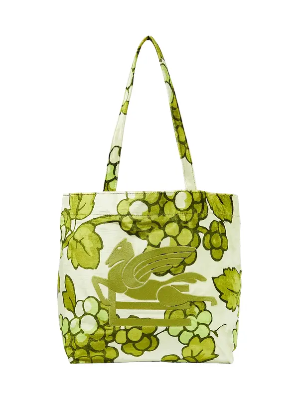 Etro Pegaso Leather-trimmed Tote - Green